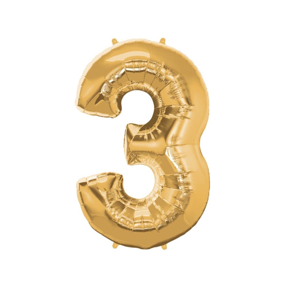 Foil 34″ Numeral “3” Gold Balloon | MGC Wholesale